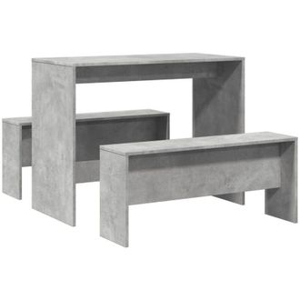 vidaXL 3-tlg. Esstisch und Bank Set Betongrau Holzwerkstoff - Vidaxl