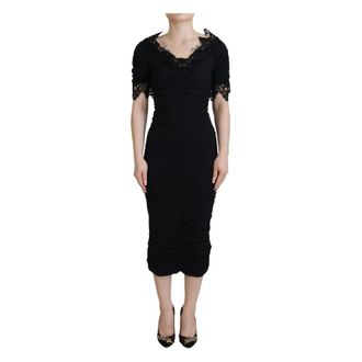 Dolce & Gabbana Elegantes Midi-Kleid mit Kurzen &Auml;rmeln - - Dresses - Damen - Schwarzk - S