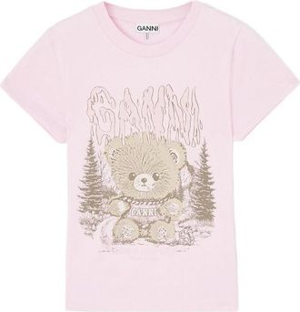 Ganni Baby-fit T-shirt With Forest Teddy