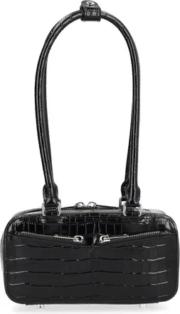 Self Portrait Womens Bag With Crocodile Effect Black Cow Leather Shoulder