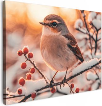 MuchoWow © Wandbilder 80x60 cm Schlafzimmer Home Deko Wohnung Bild Wohnzimmer Fotoleinwand Wand Bilder Leinwand Wall Decor Vogel - Zweig - Winter - Tiere - Sch