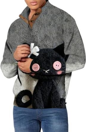 Generic Sweatshirts pour hommes pulls pour hommes rétro imprimé en peluche T-shirt pour hommes pull dhiver pull slim fit pull (rose, XXXL)