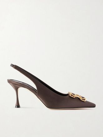 Manolo Blahnik Cupida 70 Slingback-pumps Aus Satin Mit Verzierung - Braun