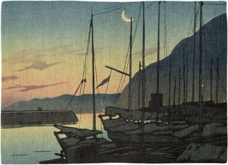 Fabulous Tischset aus Leinen - Sonnenuntergang Port mit japanischem Druck, traditionelle Malerei - gro&szlig;es Format 40 x 28,5 cm