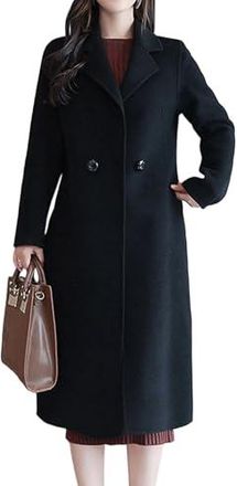 Generic Womens Wool Winter Coats Winter Double Breasted Long Overcoat Classic Trench Coat Casual Notch Lapel Outwear Black XX Large