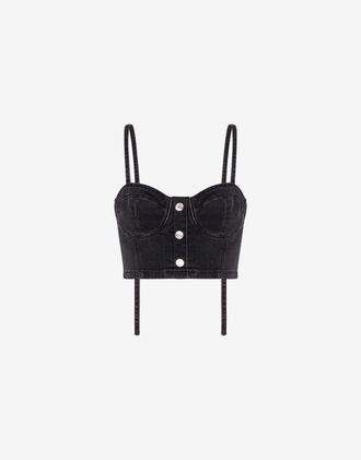 Moschino Top crop en denim stretch - Gris