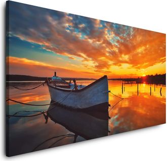 Paul Sinus Art kleiner Hund auf einem Boot 120x 60cm Panorama Leinwand Bild XXL Format Wandbilder Wohnzimmer Wohnung Deko Kunstdrucke