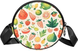 Generic Petit sac &agrave; bandouli&egrave;re rond pour femme, motif fruits de dessin anim&eacute;, avec fermeture &eacute;clair, bretelles r&eacute;glables, sac &agrave; main rond d&eacute;contract&eacute; pour fe