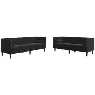 vidaXL Vidaxl - Ensemble de canap&eacute; Chesterfield et traversins 2pcs noir velours