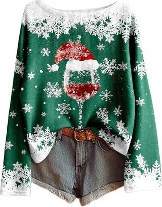 Generic T-shirt de No&euml;l pour femme - Coupe ample - Style r&eacute;tro - Haut &agrave; manches longues - Chemisier d&eacute;contract&eacute; sur le th&egrave;me des vacances - Haut confortable e