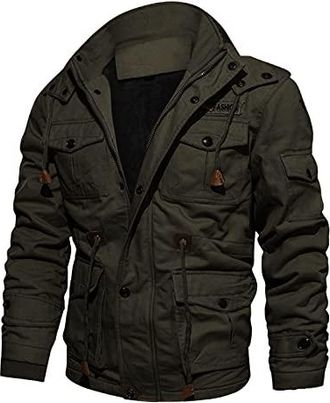 Generic Vestes dhiver &agrave; capuche pour homme, grande taille, couleur fonc&eacute;e, manteau chaud et doux avec poches multiples, grande taille, coupe r&eacute;guli&egrave;re, veste 