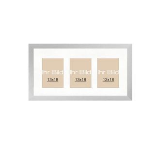 Bildershop-24 Bilderrahmen Collage Monza Alu geschliffen (Dekor) 50x27cm mit DREI Passepartout-Ausschnitten 13x18cm in Reinwei&szlig; Fotorahmen, Wechselrahmen, Posterrah