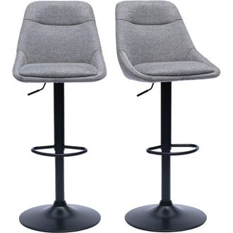 Miliboo Verstellbare Barhocker mit 360&deg; Drehfunktion aus texturiertem grauem Samtstoff und Metall (2er-Set) ALESS