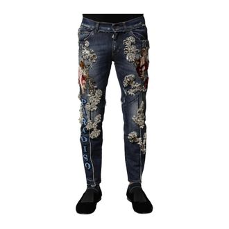 Dolce & Gabbana Rhinestone Embellished Slim Blaue Jeans - - Jeans - Herren - Blau - XS