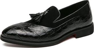 Generic Mocassins tendance en cuir avec pompons pour homme Imprimé crocodile, Noir, 39 1/3 EU