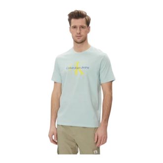 Calvin Klein Homme, Tops, Bleu, Taille: M T-shirt Bleu Imprimé Col Rond