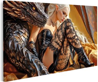 Islandburner Bild auf Leinwand Elfe und Drache in eleganter Pose Bilder Wandbilder Poster