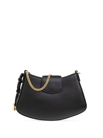 Ganni sac à main en cuir à breloque logo - Noir