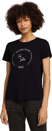 Tom Tailor Damen Basic T-Shirt mit Print 1032050, 14482 - Deep Black, M