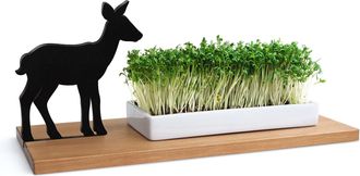 side by side Side by Side | SERVIERSCHALE REH - Keksschale Schale Porzellan Holz Serviertablett Tablett 27x12x14 cm