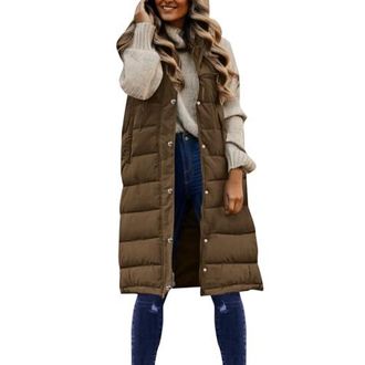 Generic Long gilet matelassé doublé polaire veste chaude sans manches hiver adolescentes filles doudoune chaude gilet dhiver matelassé manteaux veste de loisi
