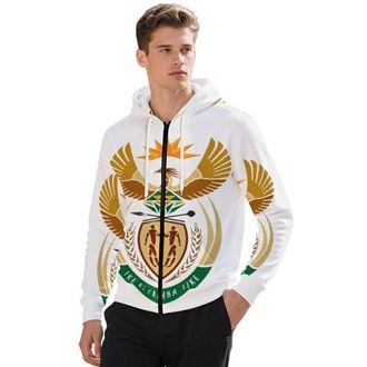 Generic Sweat À Capuche avec Fermeture Éclair Intégrale Et Homme Sport Veste Zippée Légère Hiver Cardigan Imprimé République DAfrique du Sud Emblème National 
