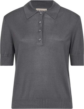 Blanca Vita Femme, Tops, Gris, Taille: 36 FR Polo en soie &agrave; maille pointelle