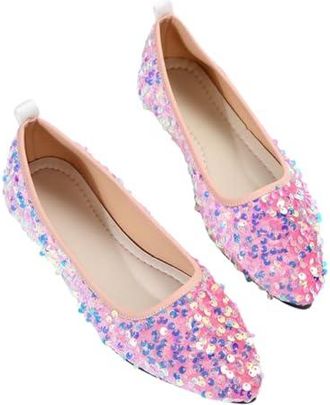 Minetom Femmes Ballerines à Bout Pointu Confortable Paillettes Fête Soirée Mariage Chaussures Plates à Enfiler A Rose 39 EU