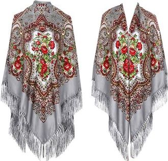 Generic Poncho Femme Hiver Chaud Chale Femme Hiver Chaud Cape Femme Effet enveloppant Grand Carr&eacute; 160X160 Cm Imprim&eacute; Pompons Style Ethnique Printemps-Automne