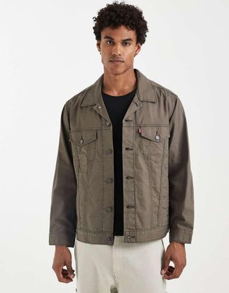 Levi's Veste camionneur d&eacute;contract&eacute;e en jean - &Eacute;cru-Marron