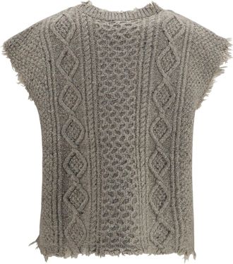 R13 Cable-Knit Distressed Wool Vest - Gray