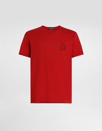 Dolce & Gabbana T-shirt Aus Baumwolle Mit Patch - Mann T-shirts Und Polos Rot 48