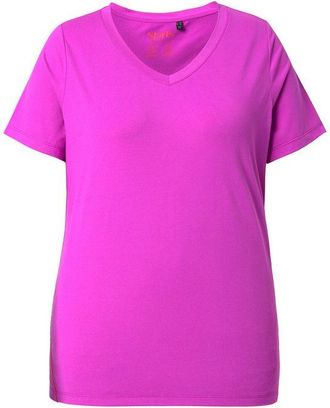 Ulla Popken T-Shirt Funktions-Shirt Slim V-Ausschnitt Halbarm recycelt