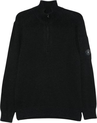 C.P. Company Pullover mit Stehkragen und Viertelrei&szlig;verschluss aus Wolle - - Knitwear - Herren - Schwarzk - XL