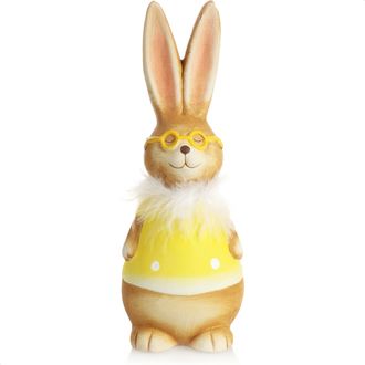 Com-Four Deko Aufsteller für Ostern, Bunte Osterhasen mit Brille, Osterdeko zum Hinstellen, Osterdekoration aus Keramik (1 Stück 25 cm gelb)