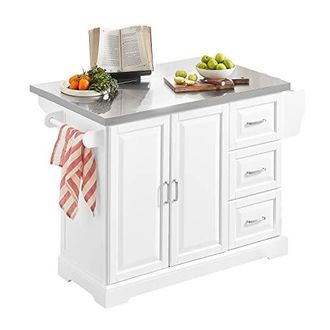 SoBuy Desserte de Cuisine &agrave; roulettes &Icirc;lot Central avec Plan de Travail Extensible 2 Tiroirs et &Eacute;tag&egrave;res R&eacute;glables Chariot Mobile pour Cuisine ou Salle &agrave; Ma
