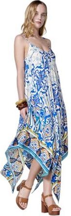 Kor&ouml;shi Robe longue &agrave; bretelles r&eacute;glables avec bas en V et imprim&eacute; floral avec liser&eacute; paillet&eacute; turquoise pour femme Turquoise, bleu, Medium