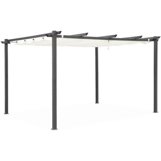 Sweeek Pergola aluminium - Isla 3x4m - Toile &eacute;cru- Tonnelle id&eacute;ale pour votre terrasse. toit r&eacute;tractable. toile coulissante. structure aluminium