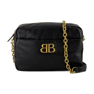 Balenciaga Womens Monaco Shoulder Bag Black Calfskin