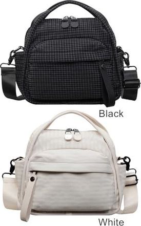 Generic Sac &agrave; bandouli&egrave;re en toile pour femmes, sac &agrave; main l&eacute;ger avec poche avant pour le Shopping (blanc)