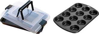 Original Kaiser Inspiration Kuchenblech mit Deckel 42 x 29 x 4 cm & Inspiration Muffinform Blech für 12 Muffins, Muffin Backblech 38 x 27 cm, beschichtet, Standardgrö