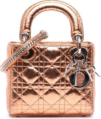 Dior Hobo Bags - Mini Metallic Crinkled Calfskin Cannage Lady Dior - Gr. unisize - in Braun - für Damen