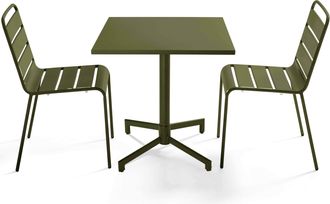 Oviala Palavas Gartenm&ouml;bel-Set, 70 cm und 2 Gartenst&uuml;hle, Metall, Khakigr&uuml;n