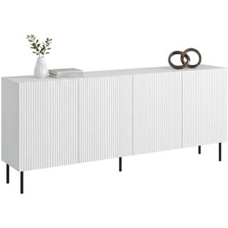 Dmora Sideboard Corana, Wohnzimmer-Sideboard mit vier Fl&uuml;gelt&uuml;ren, hochgezogen, 200 x 42 x 82 cm, wei&szlig;