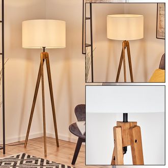 HOFSTEIN Stehleuchte Flemming, Stehlampe aus Metall/Holz im modernen Boho-Design, Schirm aus Stoff, Ø 50 cm, 152 cm, E27, mit Fußschalter - Wohnzimmer, Schlafz