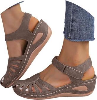 Generic Sandales orthop&eacute;diques pour femme - Bout ferm&eacute; - Soutien de la vo&ucirc;te plantaire - Sandales compens&eacute;es - Sangle de cheville ajour&eacute;e - L&eacute;g&egrave;res - Chaussur