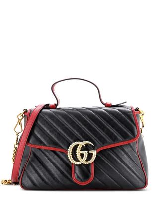Gucci GG Marmont Top Handle Flap Bag Diagonal Quilted Leather Small satchel - Schwarz