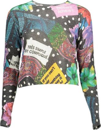 Desigual Femme, Pulls, Multicolore, Taille: 42 FR Haut noir &agrave; manches longues pour femme