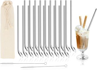 Com-Four 20x Trinkhalmlöffel mit Reinigungsbürste - Strohhalmlöffel aus Edelstahl - Trinkhalm mit Rührlöffel - Wiederverwendbar (Edelstahl Barlöffel - 20 Stück