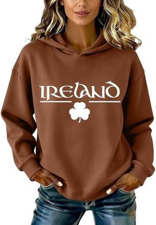 Generic HUIFUAO Irlande St Patrick Sweat &agrave; capuche pour femme Dr&ocirc;le Tr&egrave;fle Costume irlandais St Paddys Day Tr&egrave;fle Vert Chemises Vacances Hauts &agrave; manches longu